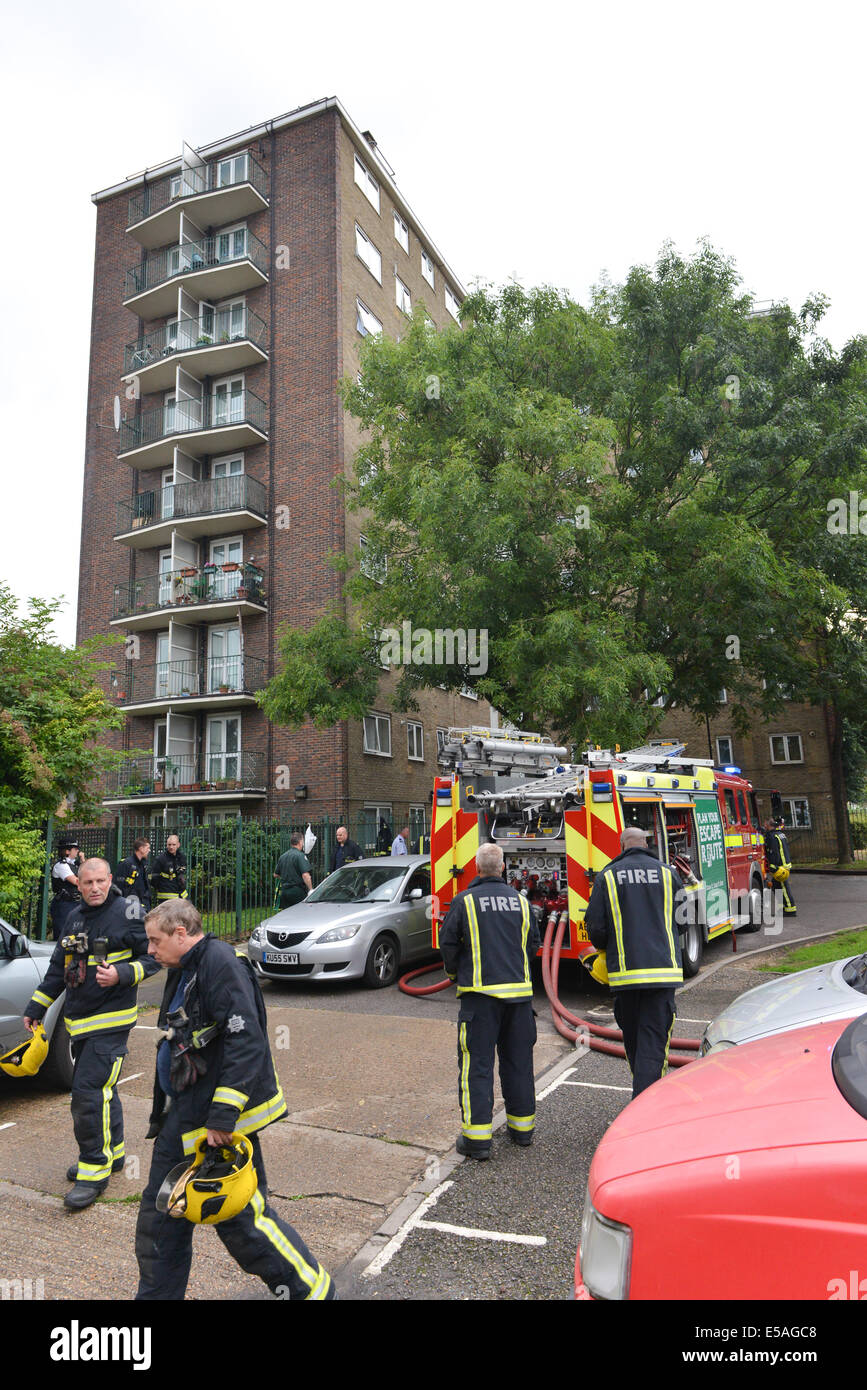 Campbell Road, Tottenham, London, UK. 25th July 2014. Six fire crews ...