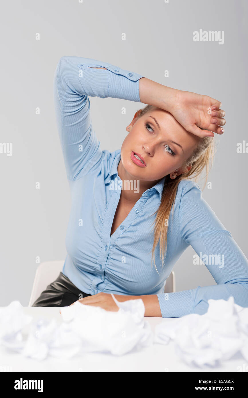 Portrait of tired and exhausted business woman, Debica, Poland Stock ...