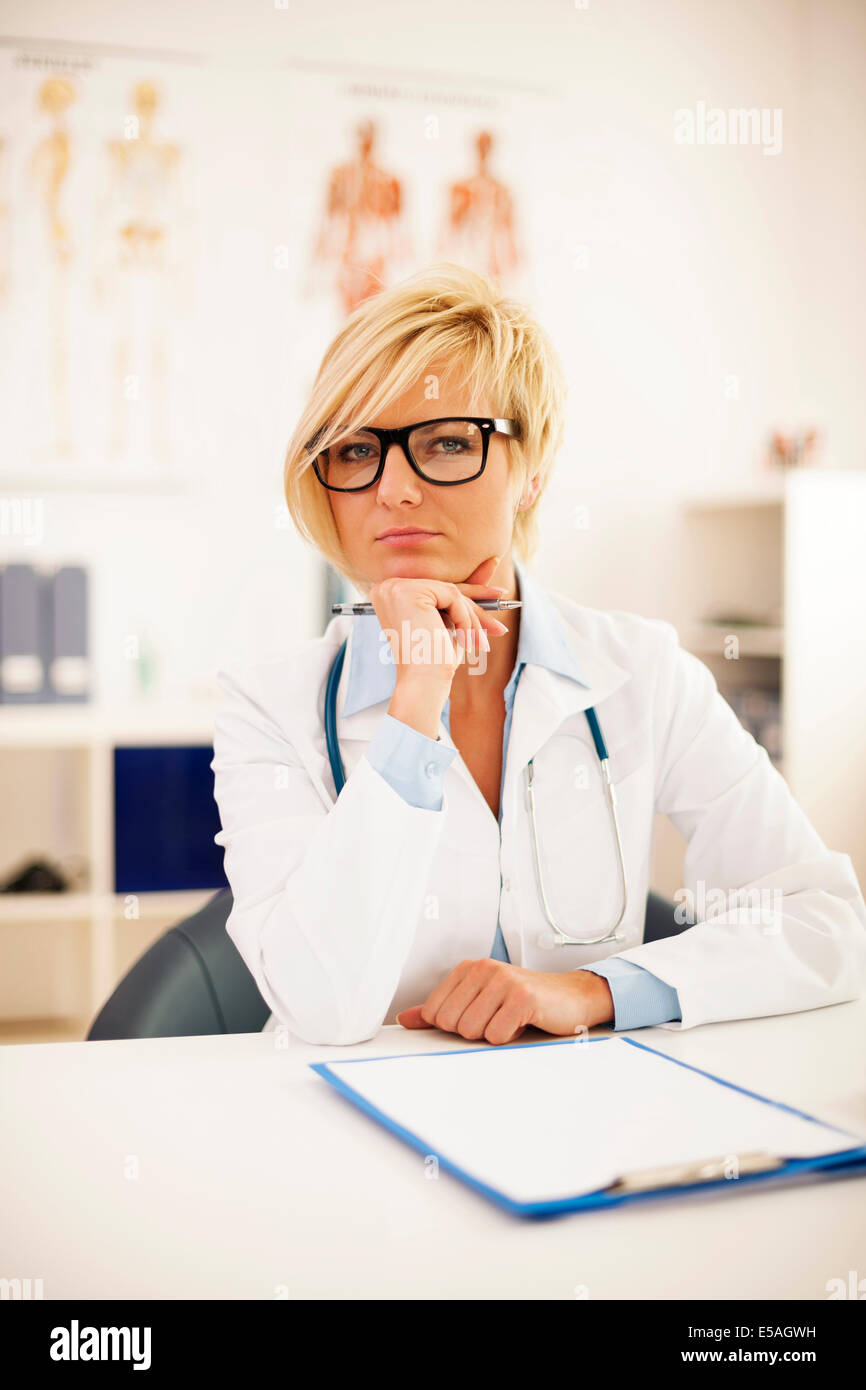 Portrait of beautiful blonde female doctor, Debica, Poland Stock Photo ...