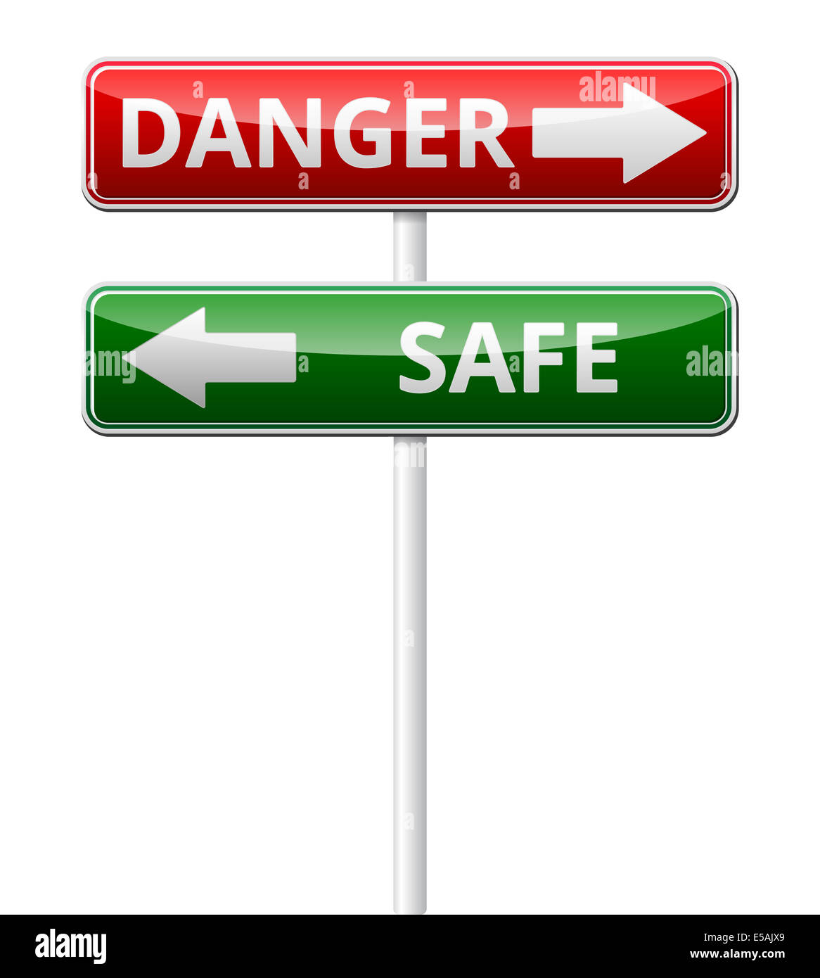 Danger Safe traffic sign with reflection isolated on white background ...