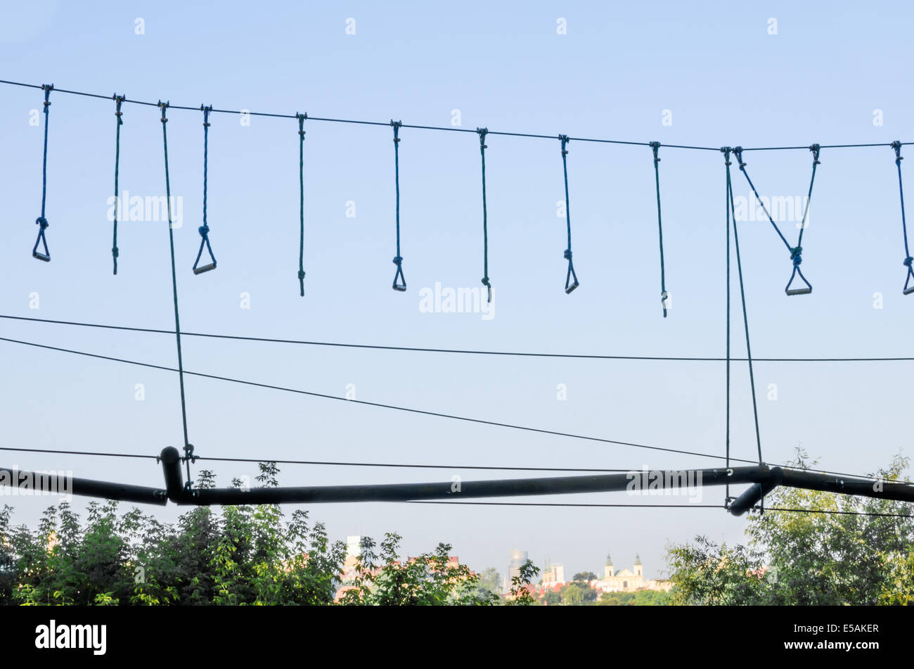rope way in rope park against blue sky Stock Photo - Alamy