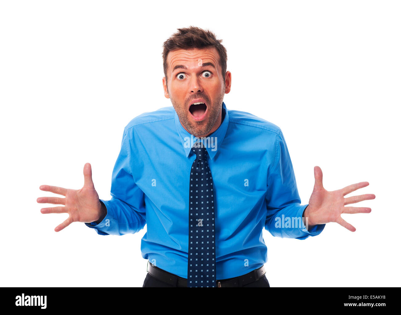 Angry businessman screaming into camera side, Debica, Poland Stock ...