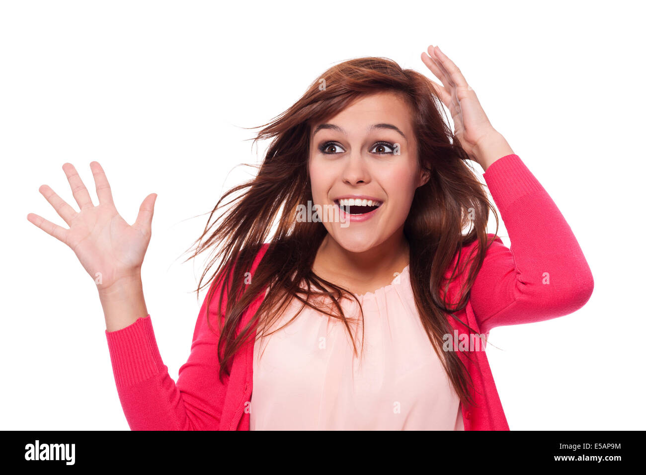 Young woman hand raised hi-res stock photography and images - Alamy