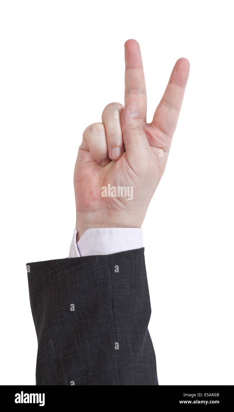 two fingers counting - hand gesture isolated on white background Stock ...