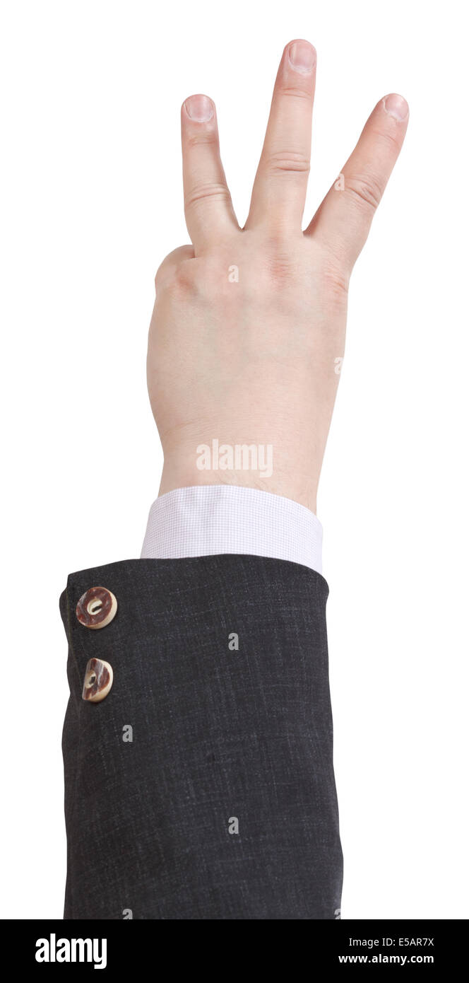 scoring by three fingers - hand gesture isolated on white background ...