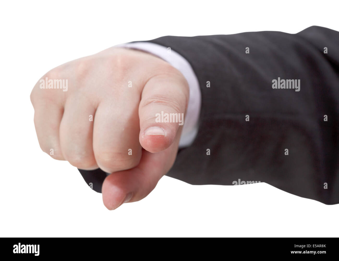 direct view of pointing forefinger - hand gesture isolated on white ...