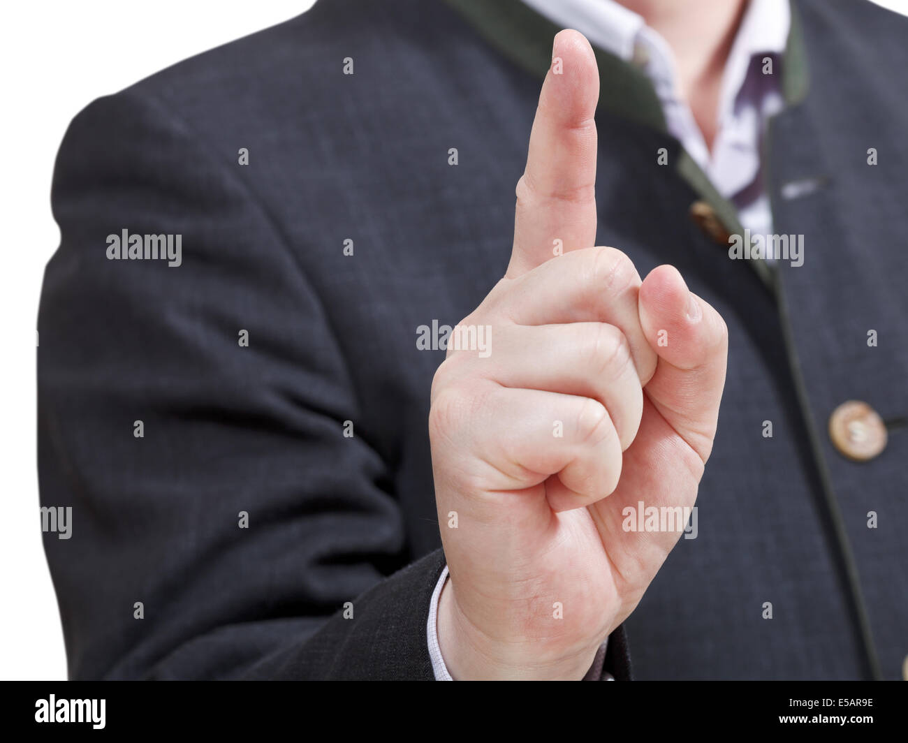 businessman pointing by forefinger - hand gesture isolated on white ...