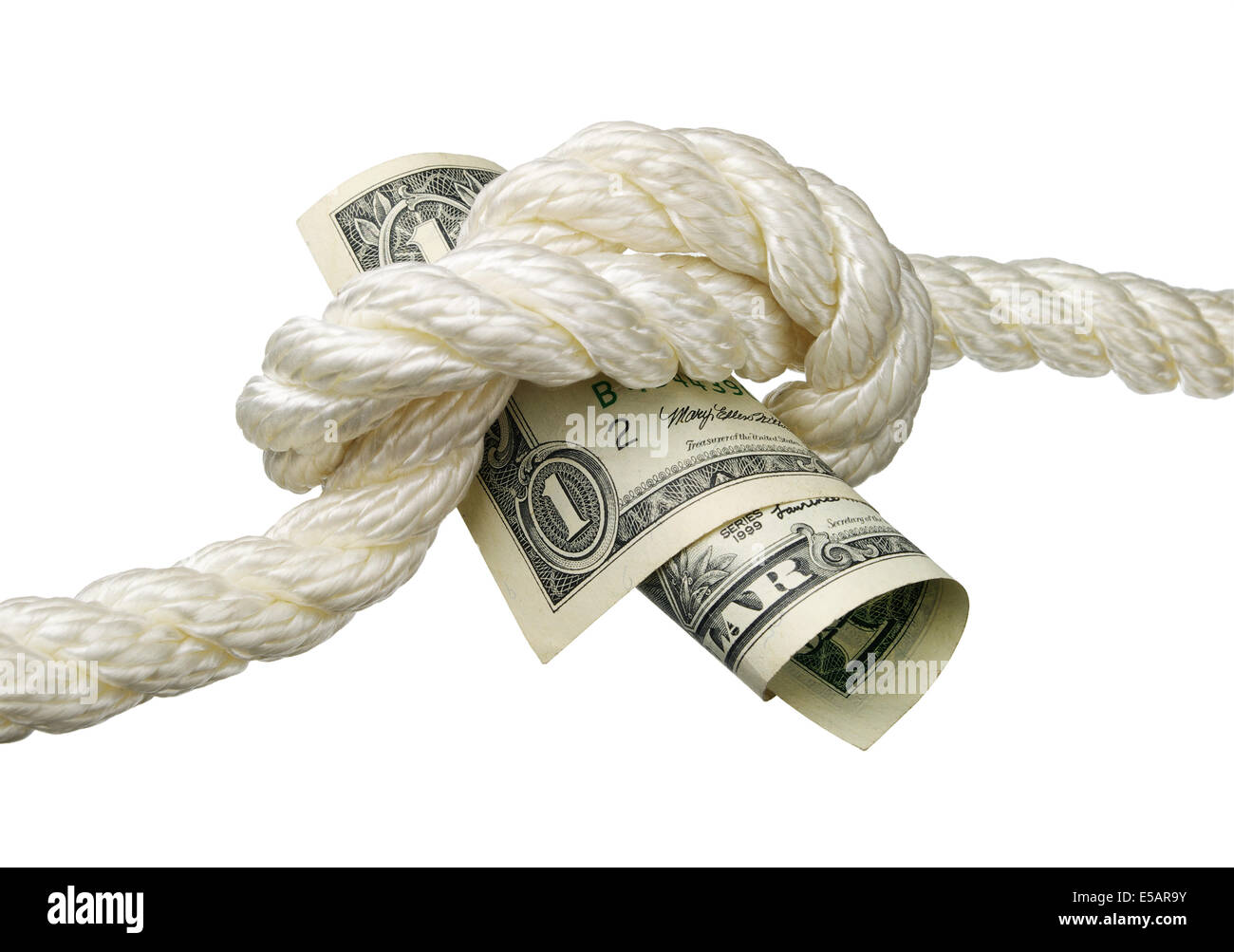 One dollar and a knot of the rope isolated on white Stock Photo - Alamy