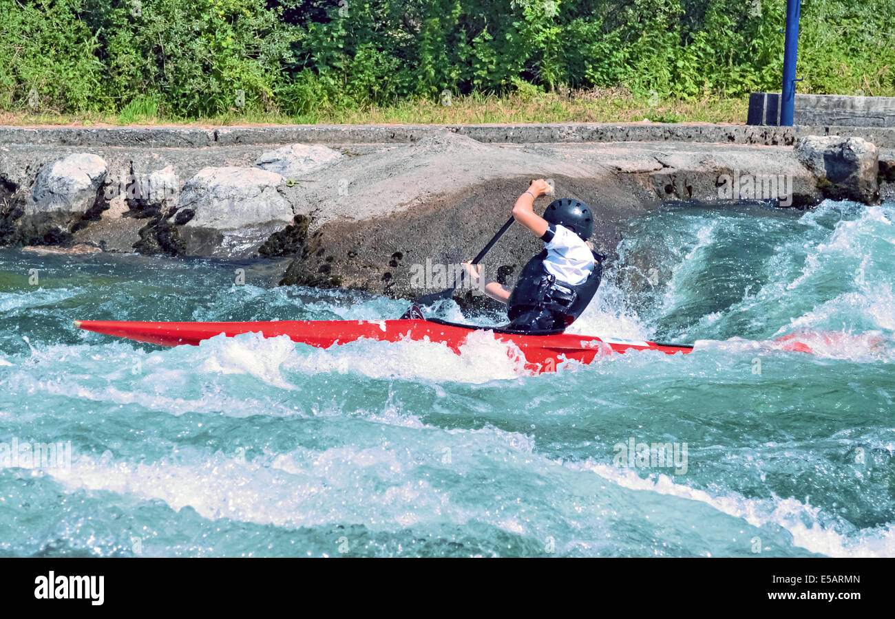Kayak race on a river flow Stock Photo - Alamy