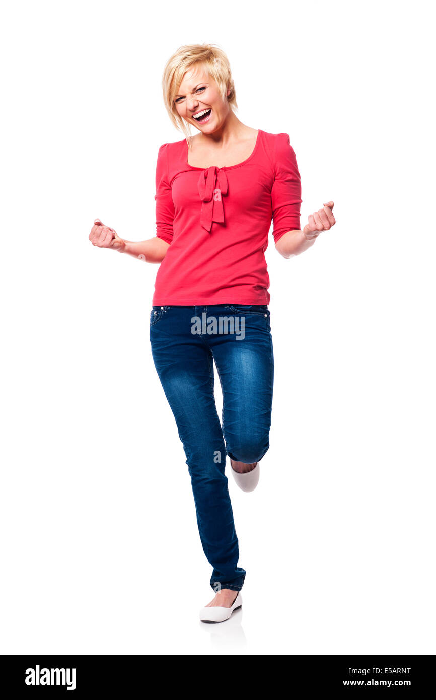 Ecstatic beautiful woman celebrating Debica, Poland Stock Photo - Alamy