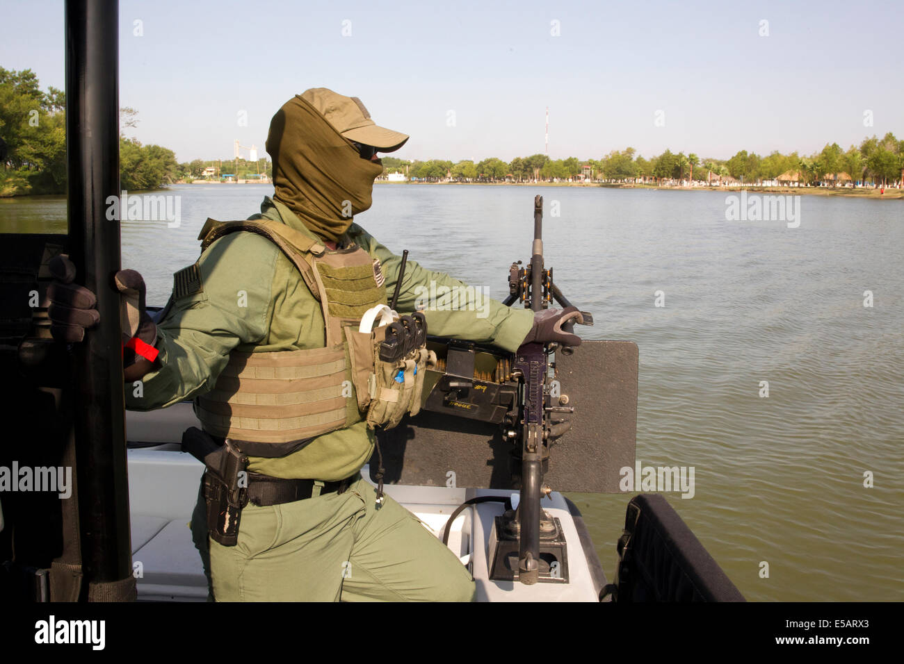 Texas Department of Public Safety patrol boat on the Rio Grande on ...
