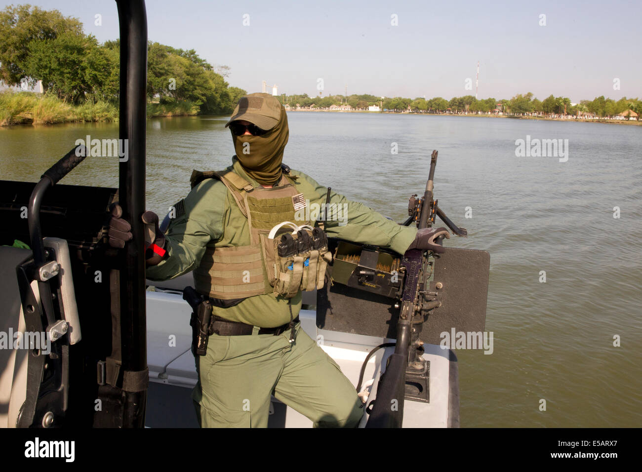 Texas Department of Public Safety patrol boat on the Rio Grande on ...