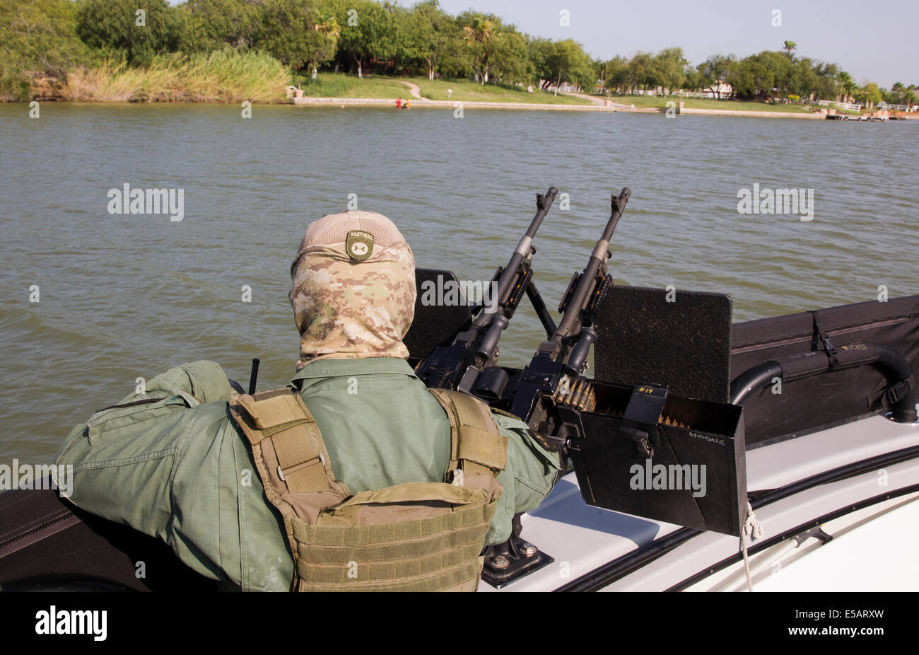 Texas Department of Public Safety patrol boat on the Rio Grande on ...