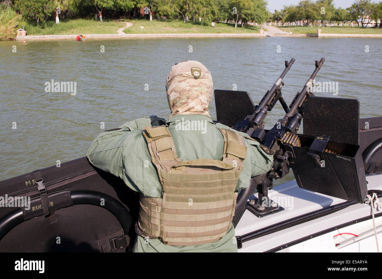 Texas Department of Public Safety patrol boat on the Rio Grande on ...