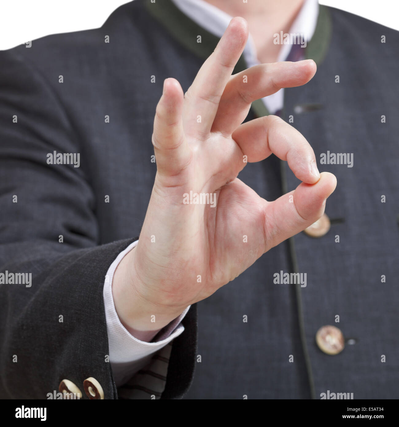 businessman shows Okey sign close up - hand gesture isolated on white ...