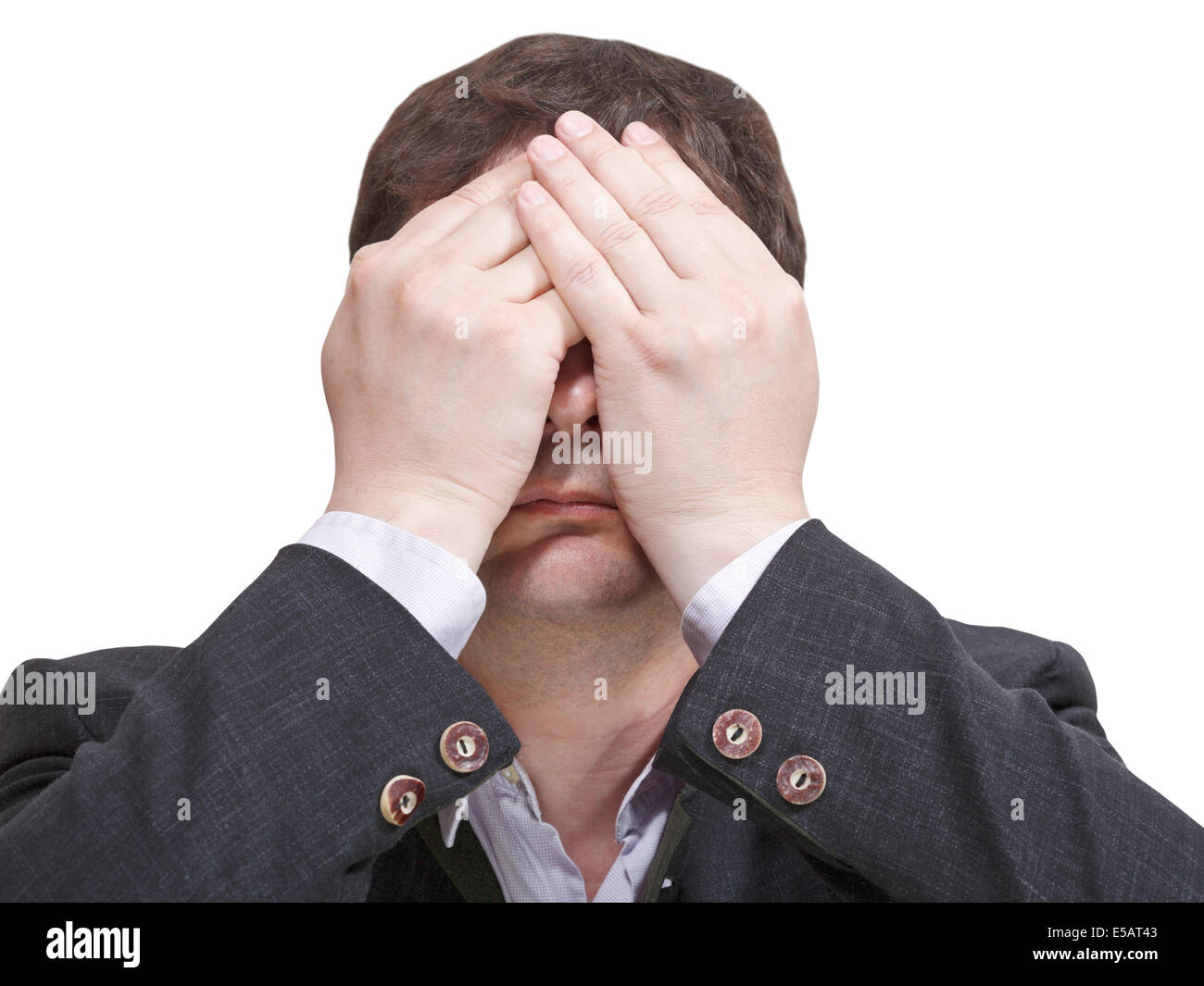 businessman closed his eyes and sees nothing - hand gesture isolated on ...