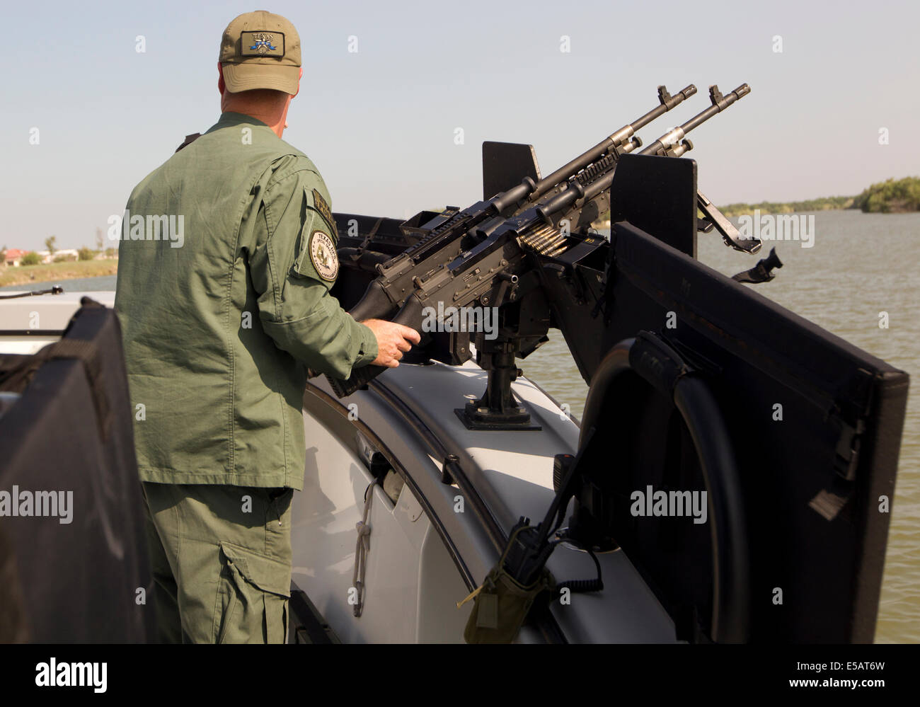 Texas Department of Public Safety patrol boat on the Rio Grande on ...