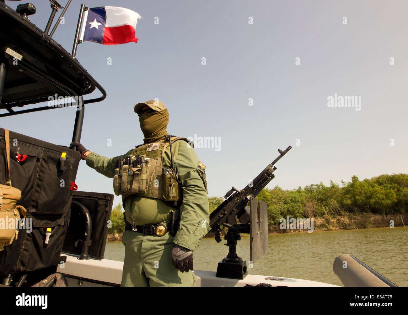 Texas Department of Public Safety patrol boat on the Rio Grande on ...