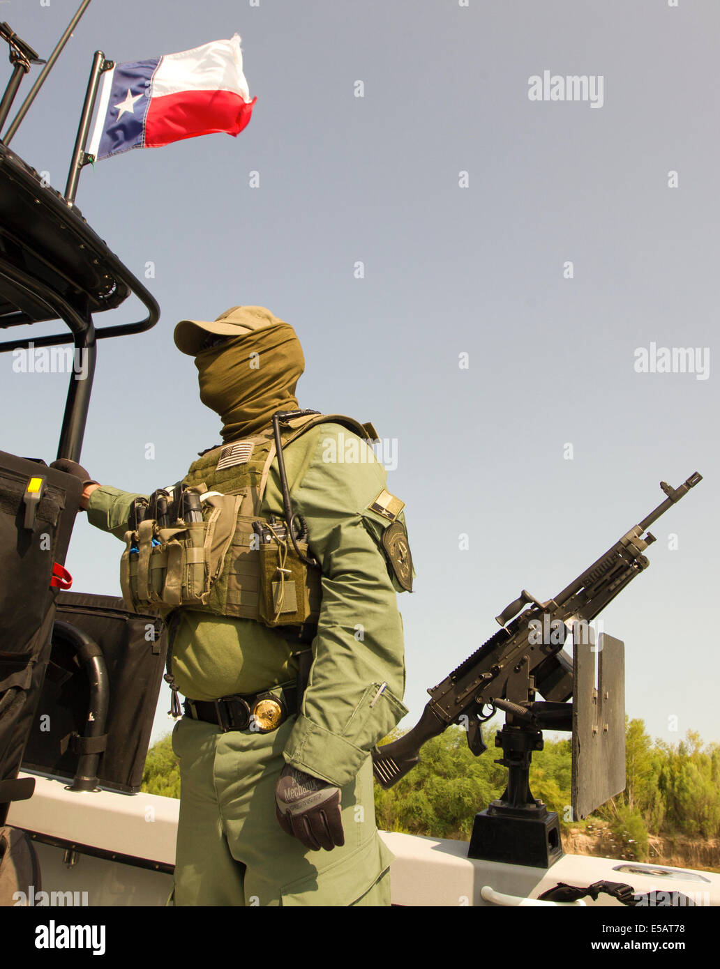 Texas Department of Public Safety patrol boat on the Rio Grande on ...