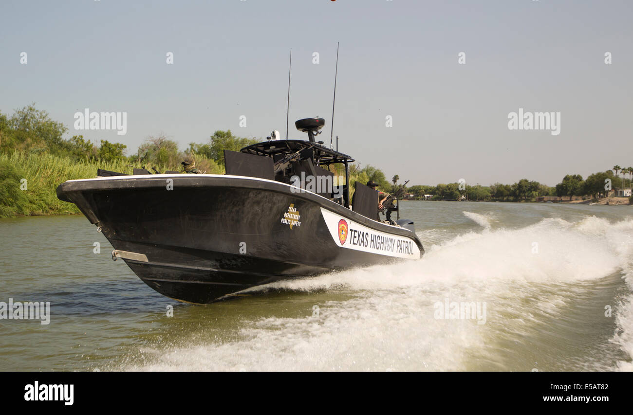 Texas Department of Public Safety patrol boat on the Rio Grande on ...