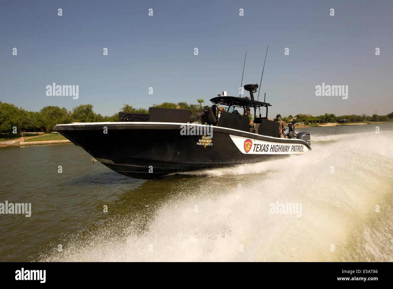Texas Department of Public Safety patrol boat on the Rio Grande on ...