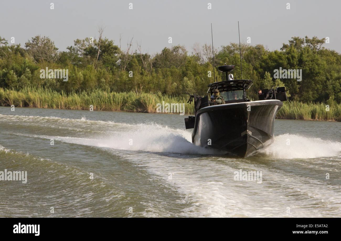 Texas Department of Public Safety patrol boat on the Rio Grande on ...