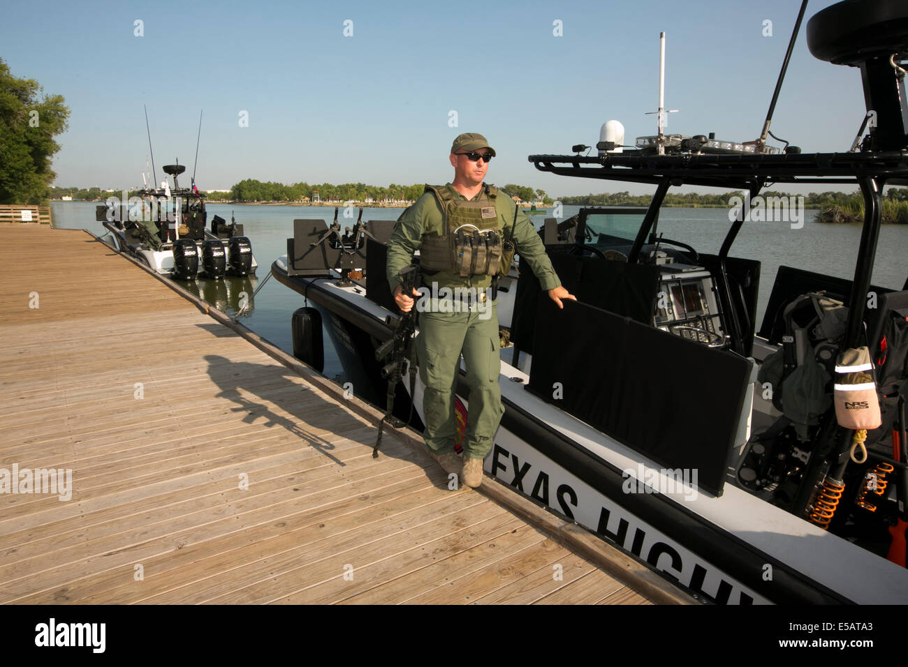 Texas Department of Public Safety patrol boat on the Rio Grande on ...