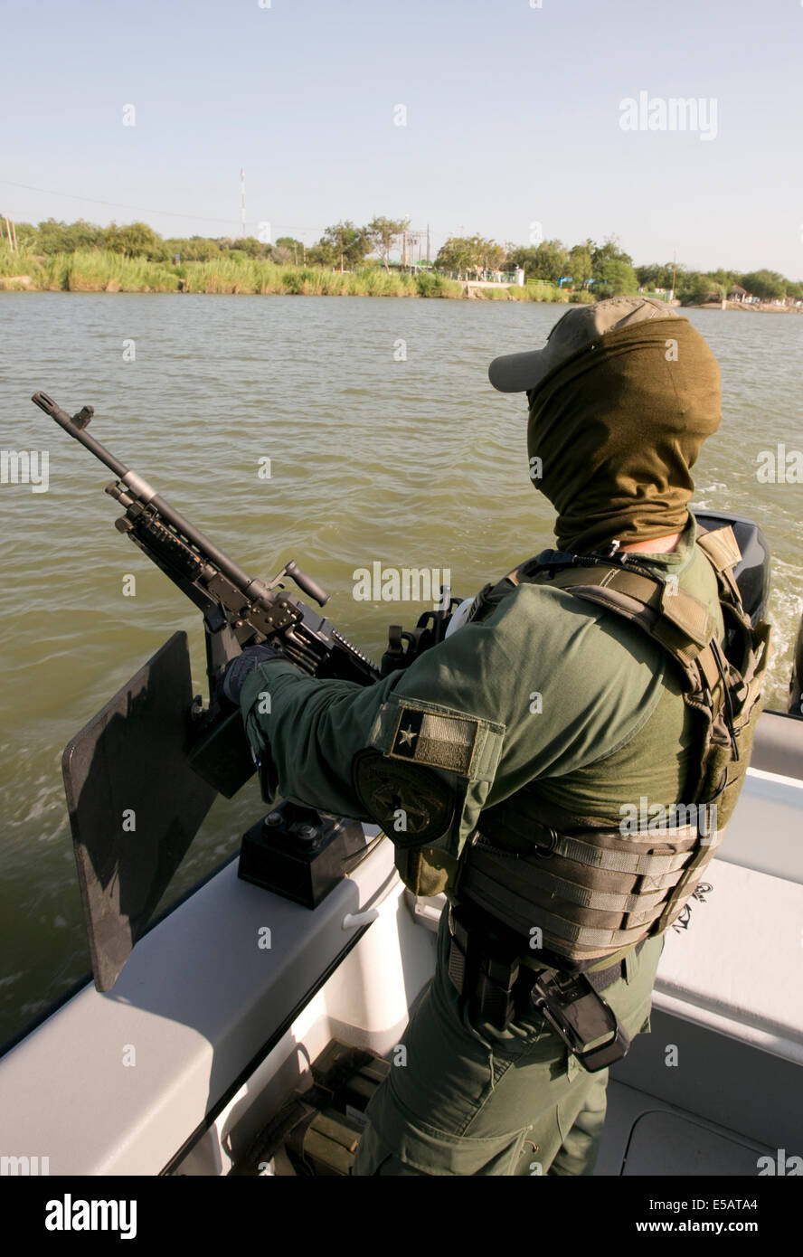 Texas Department of Public Safety patrol boat on the Rio Grande on ...