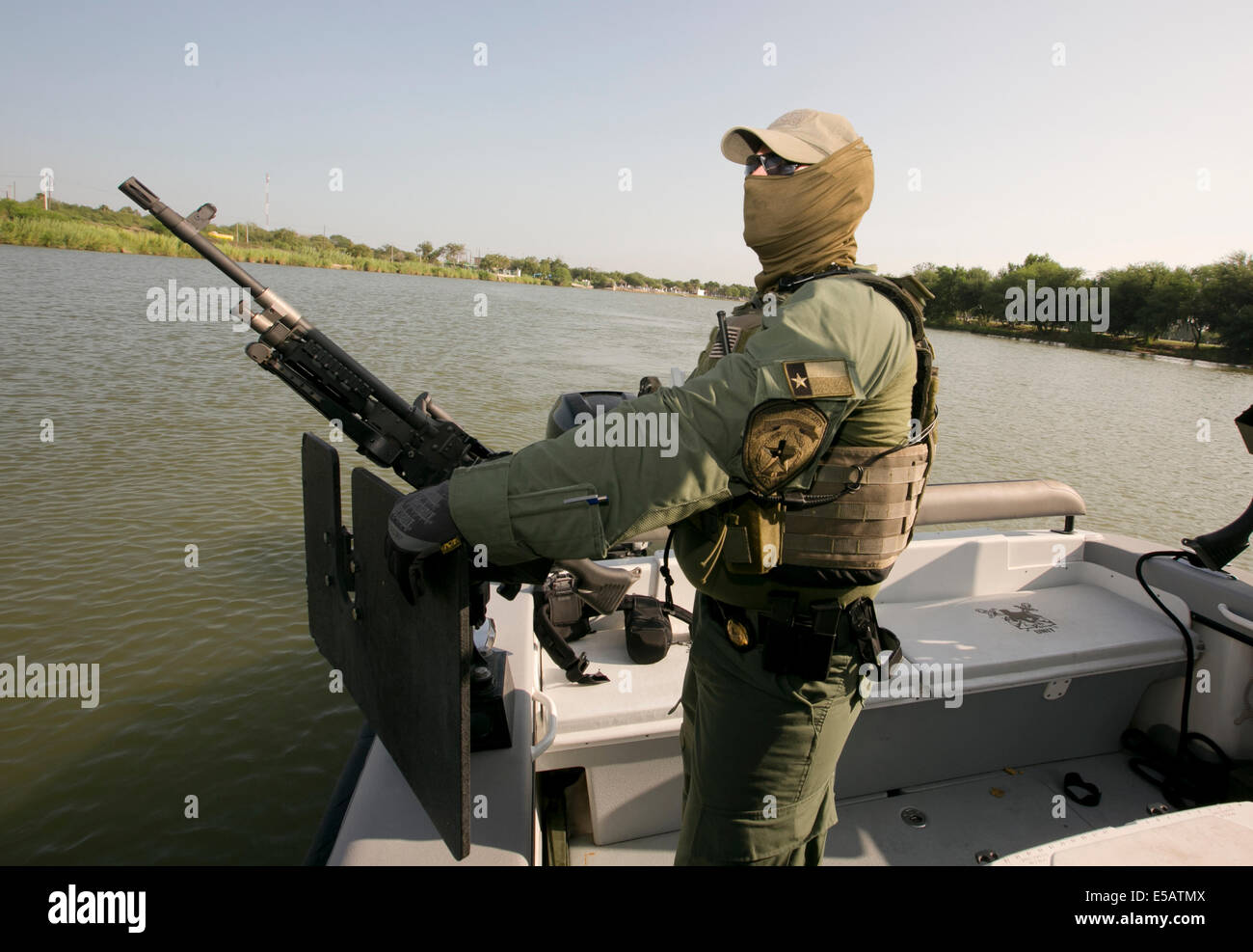 Texas Department of Public Safety patrol boat on the Rio Grande on ...