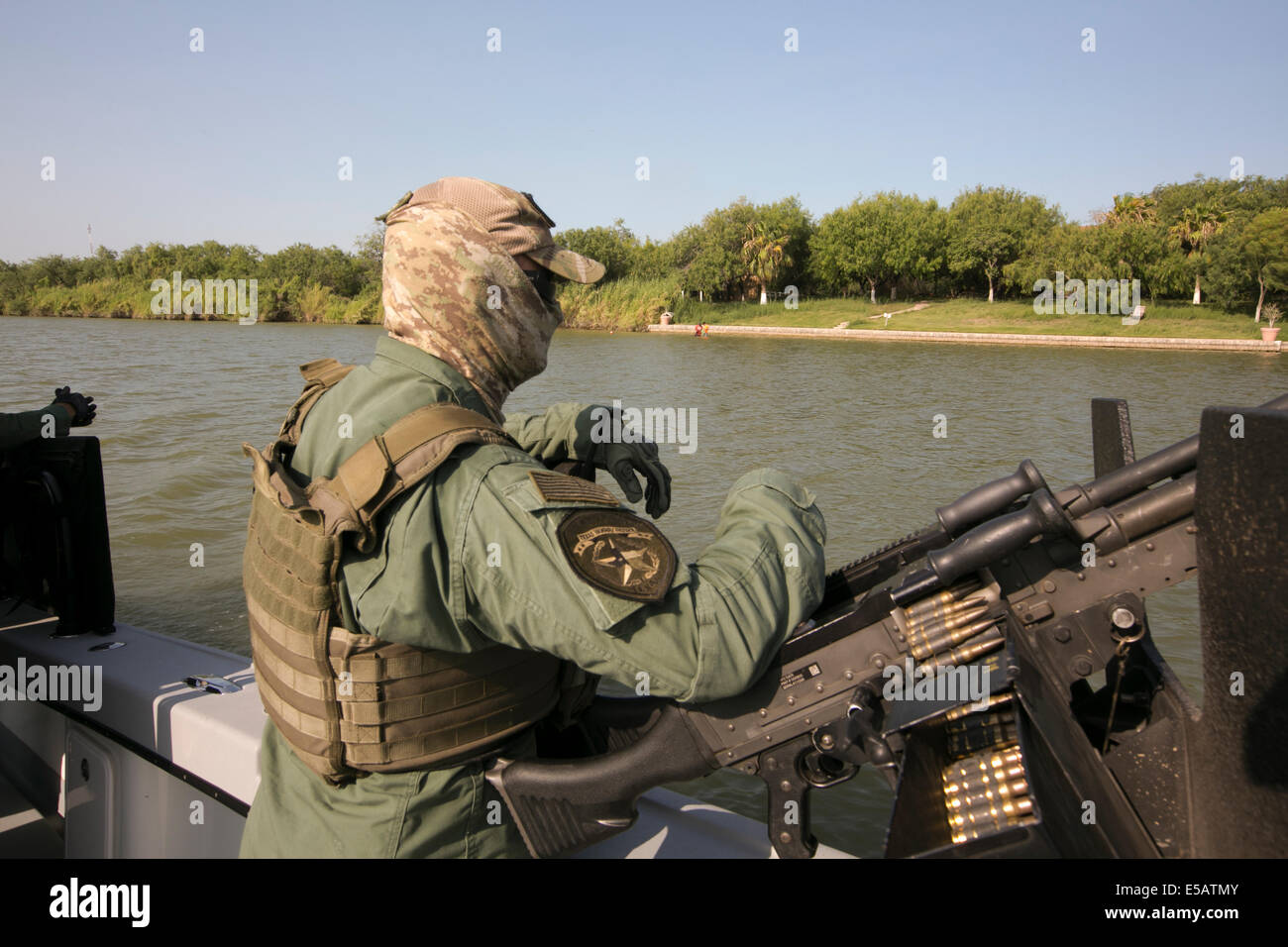 Texas Department of Public Safety patrol boat on the Rio Grande on ...
