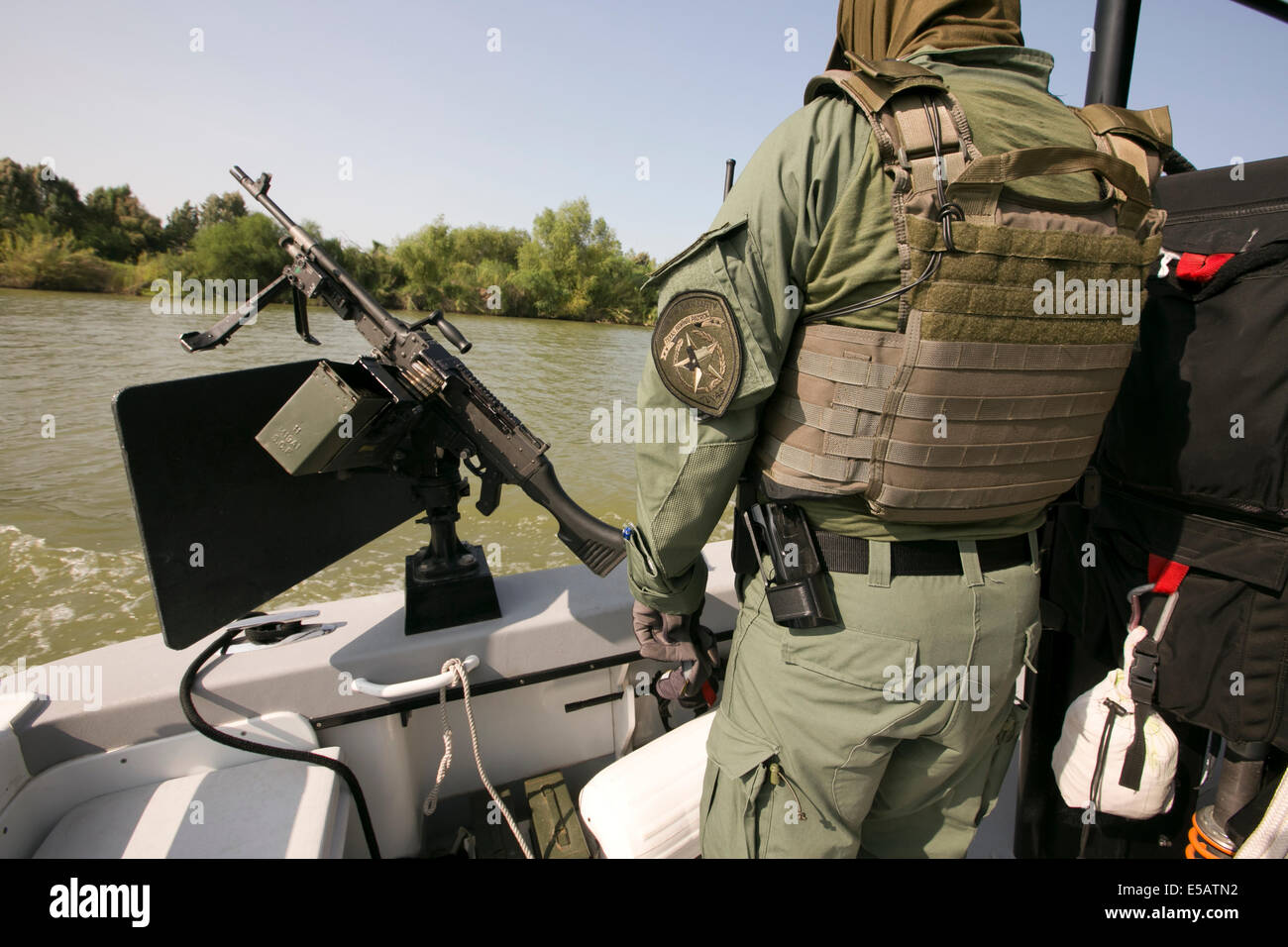 Texas Department of Public Safety patrol boat on the Rio Grande on ...