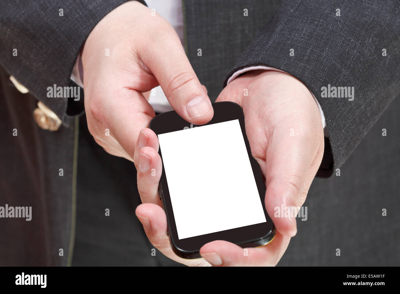 touchscreen phone with cut out screen in businessman hand Stock Photo ...