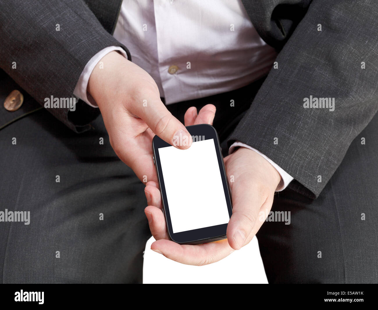 above view of touchscreen mobile phone with cut out screen in ...