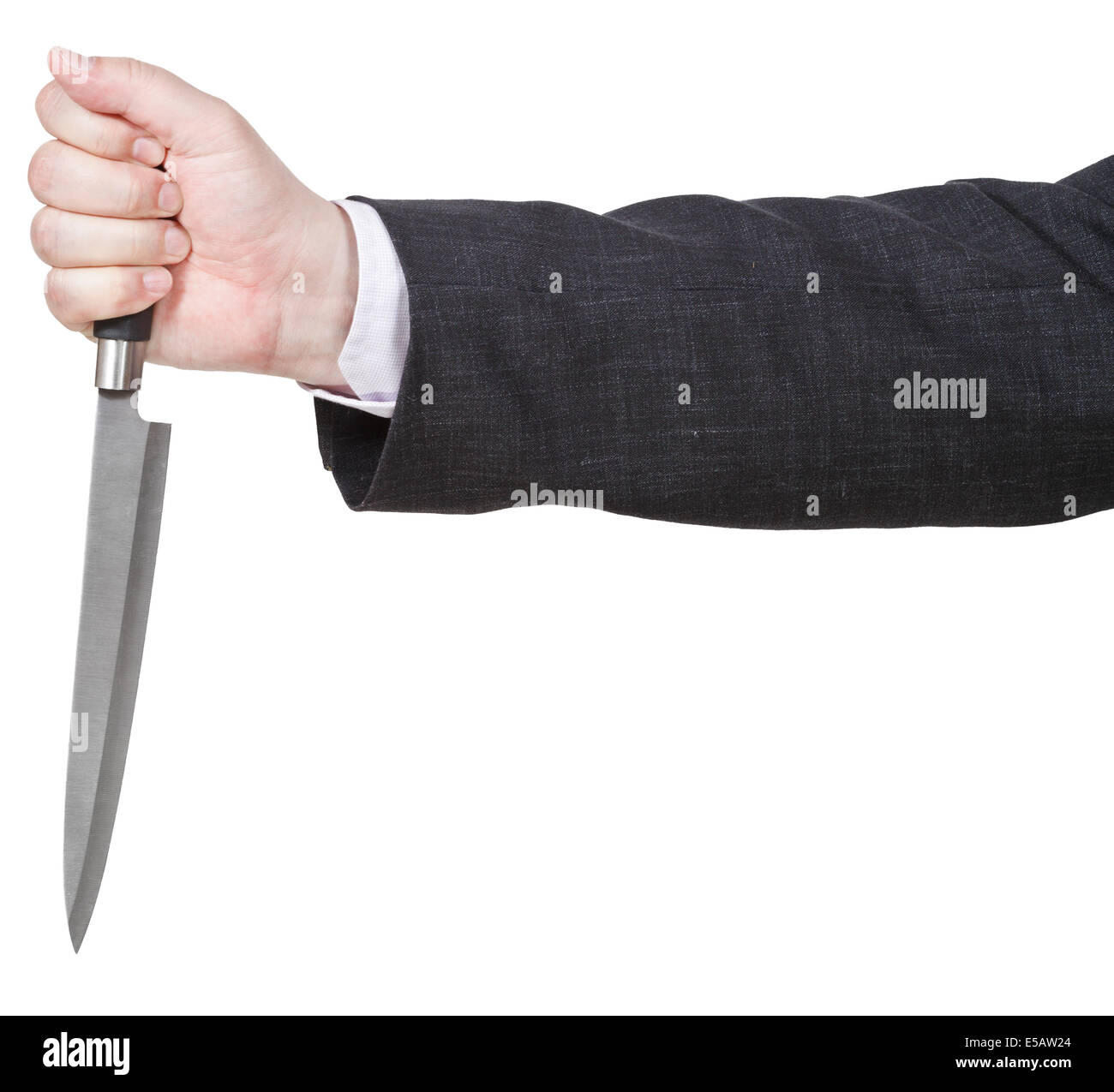 side view of knife in male hand isolated on white background Stock ...