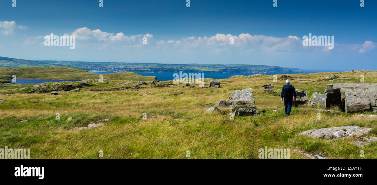 Lough Doo and Ballycastle Bay seen from The Grey Man's Path Fair Head ...