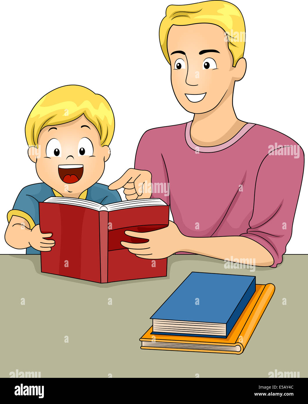 Cartoon illustration book father son hi-res stock photography and ...