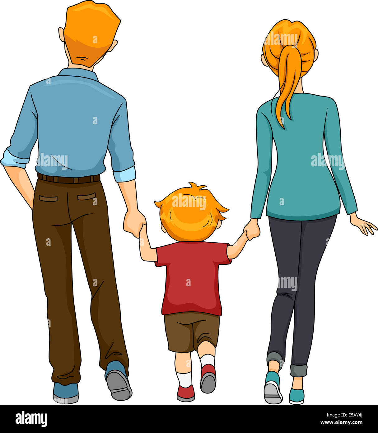 Back View Illustration of a Family Walking Together Stock Photo - Alamy
