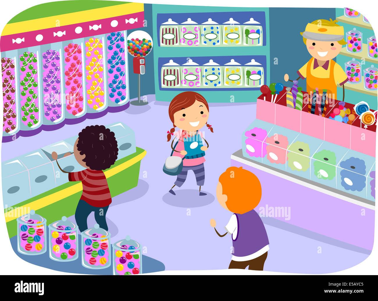 Illustration of Kids Checking the Goods in a Candy Store Stock Photo ...