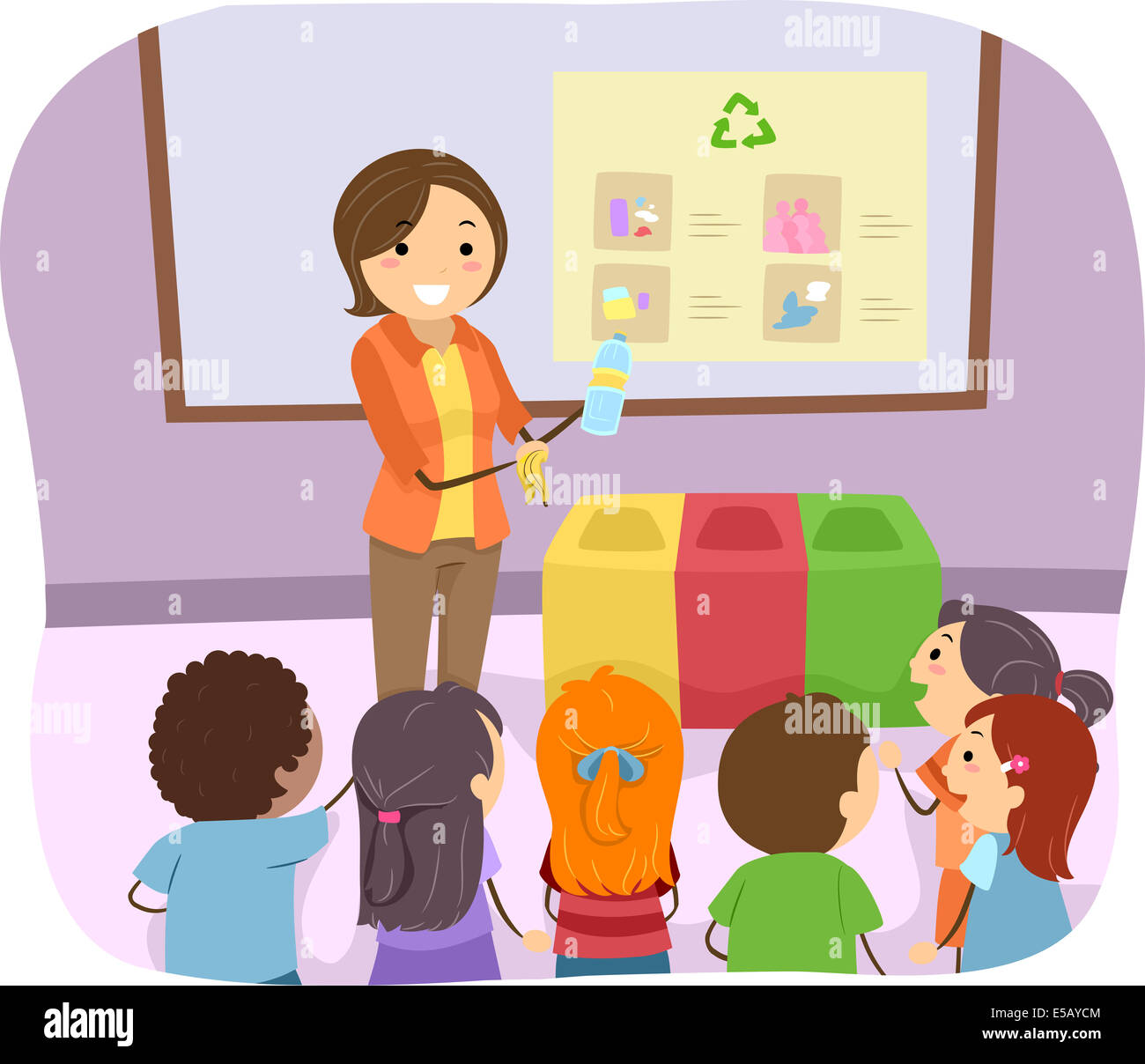 Illustration of a Teacher Teaching Her Students How to Recycle Stock ...