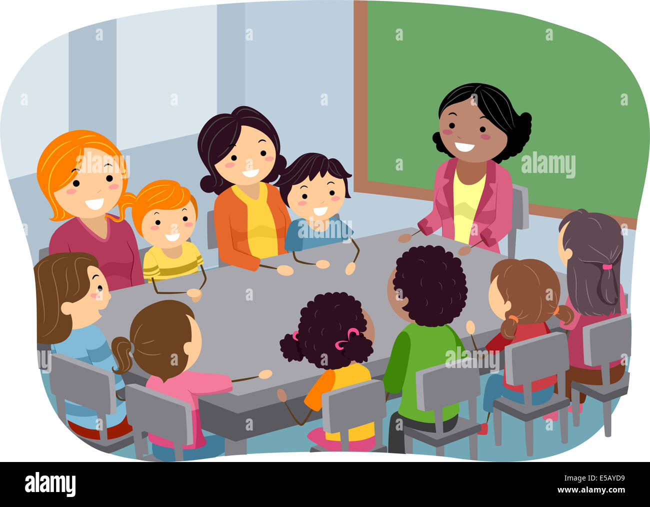 Illustration of Parents and Their Kids Attending a PTA Meeting Stock ...