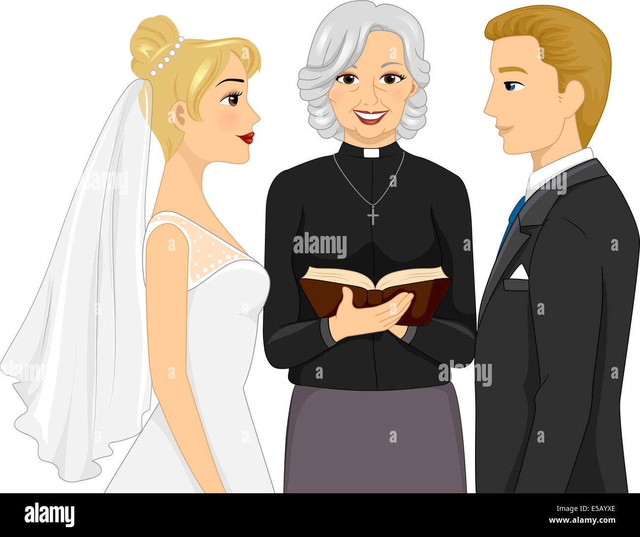 Back View Illustration of a Female Priest Officiating a Wedding ...