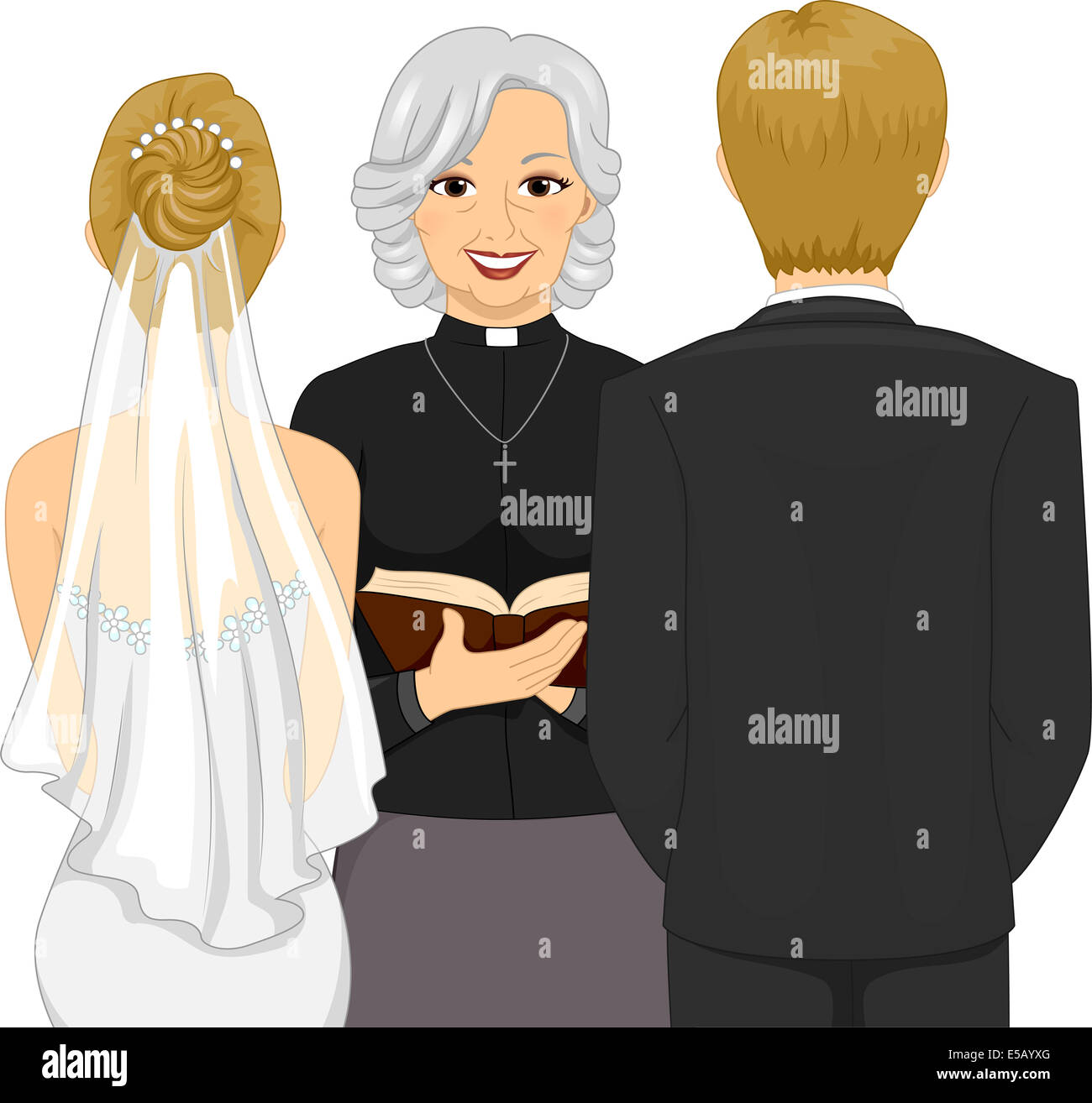 Back View Illustration of a Female Priest Officiating a Wedding ...