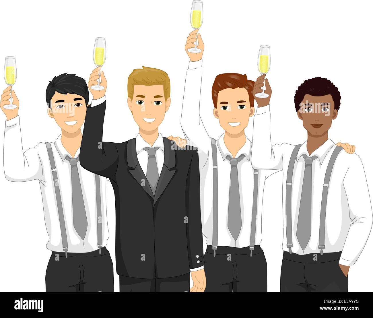 Illustration Featuring Groomsmen Raising a Toast Stock Photo - Alamy
