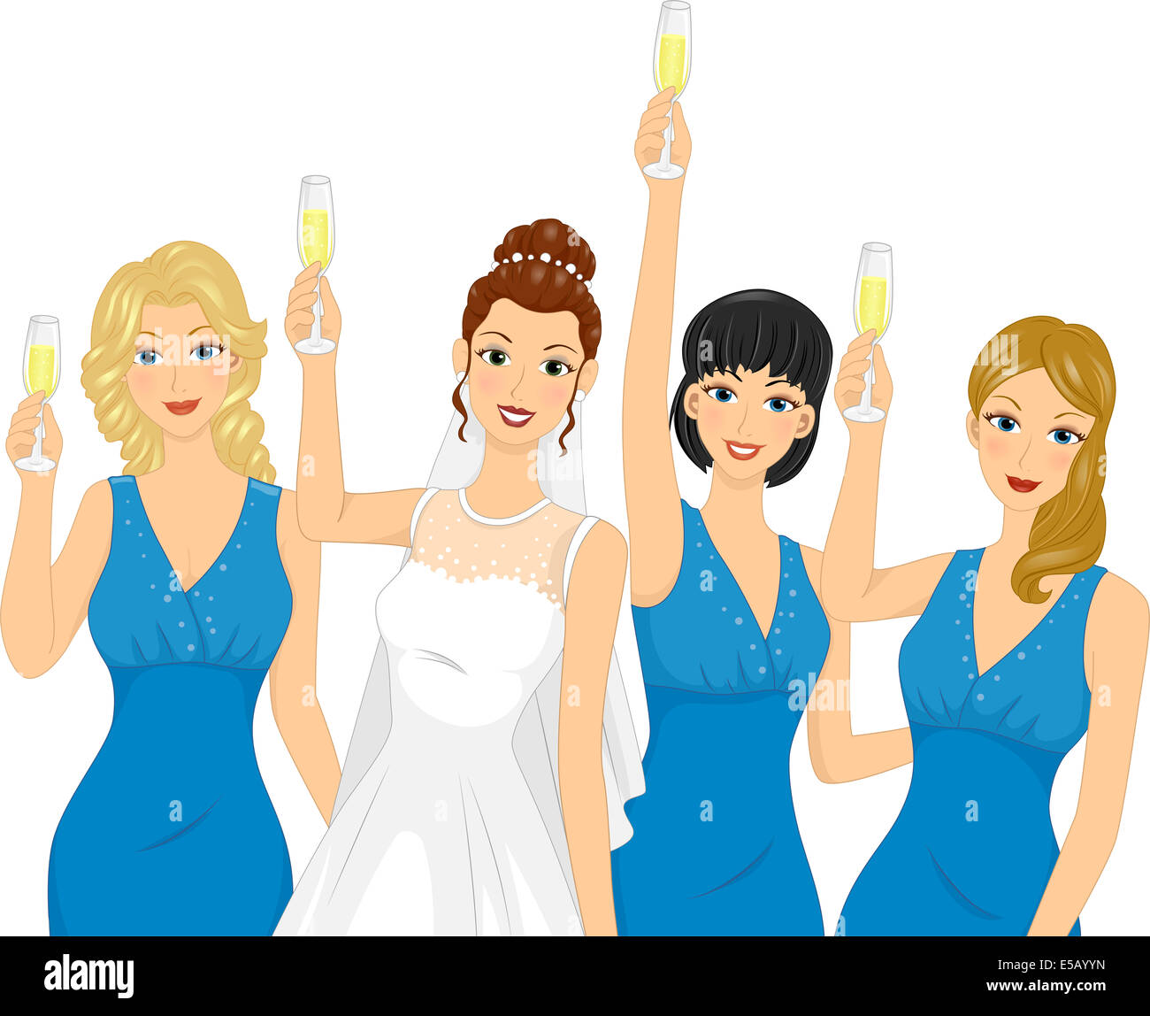 Illustration Featuring Bridesmaids Raising a Toast Stock Photo - Alamy