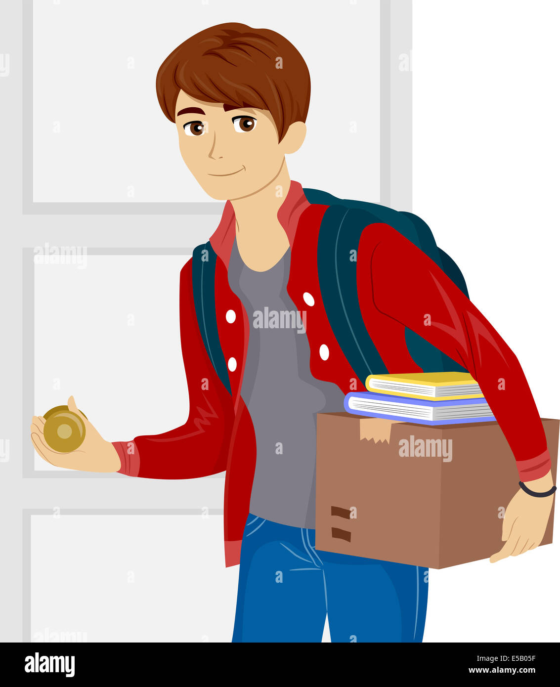 Illustration of a Male Teen Moving into a New Dorm Room Stock Photo - Alamy