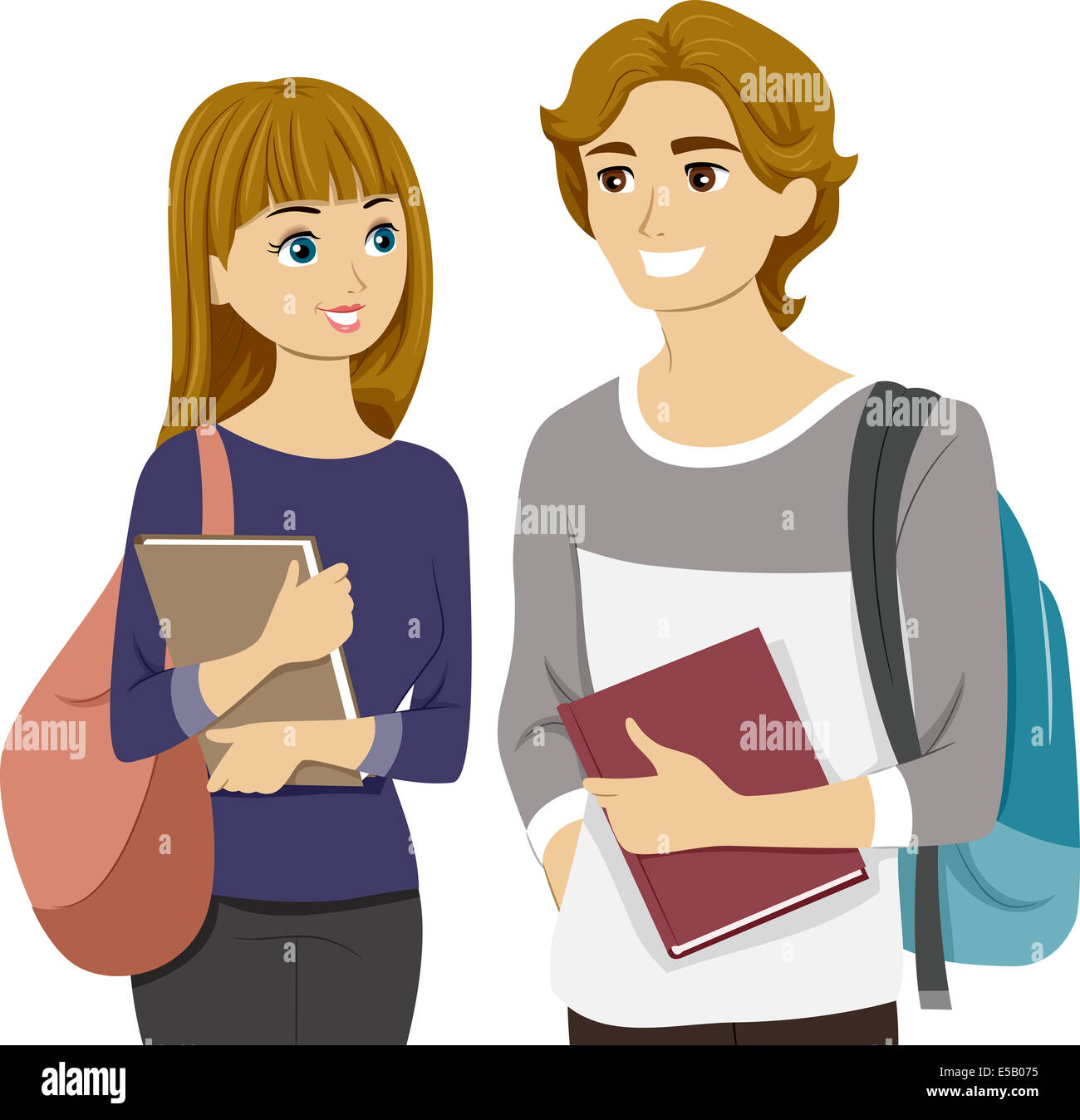 Illustration of a Teen Couple Chatting at School Stock Photo - Alamy