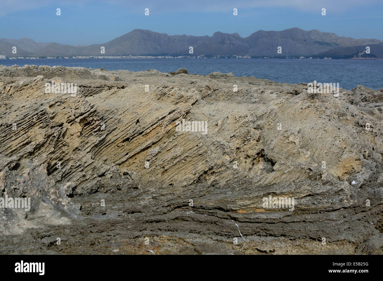 Thin layered limestone rock north Mallorca, Balearic islands, Spain ...