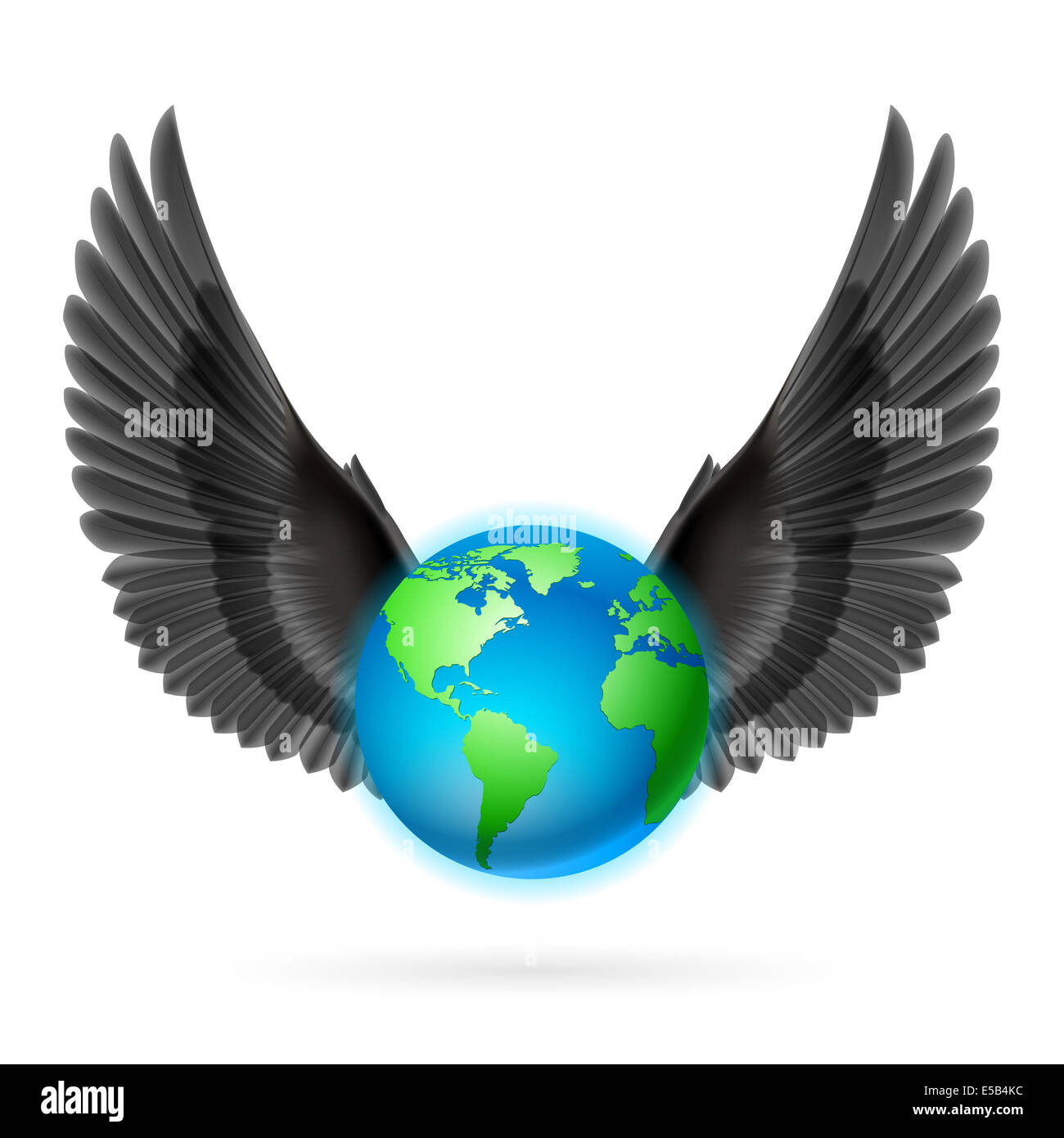 Terrestrial globe with two raised black wings on white background Stock ...