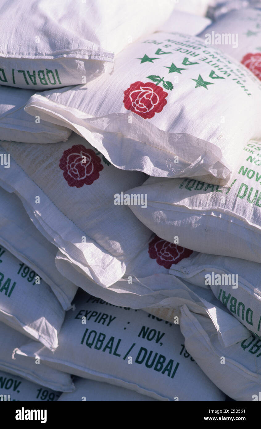 UAE, Dubai, Sacks of Thai White Rice Stock Photo - Alamy