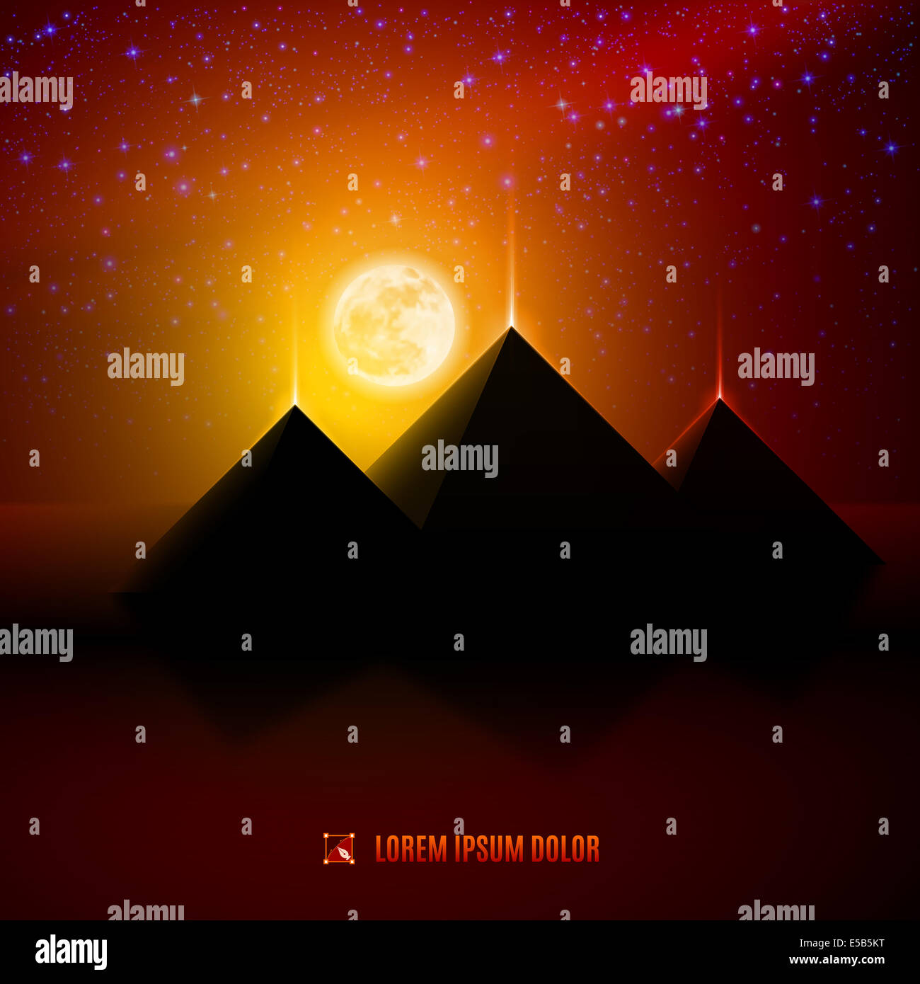 Red and orange night egypt desert landscape background illustration ...